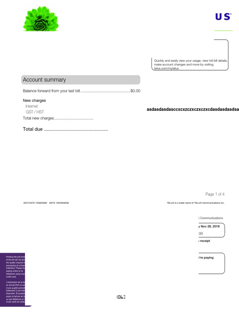 Your TELUS Bill: Account Summary | PDF | Payments | Credit Card
