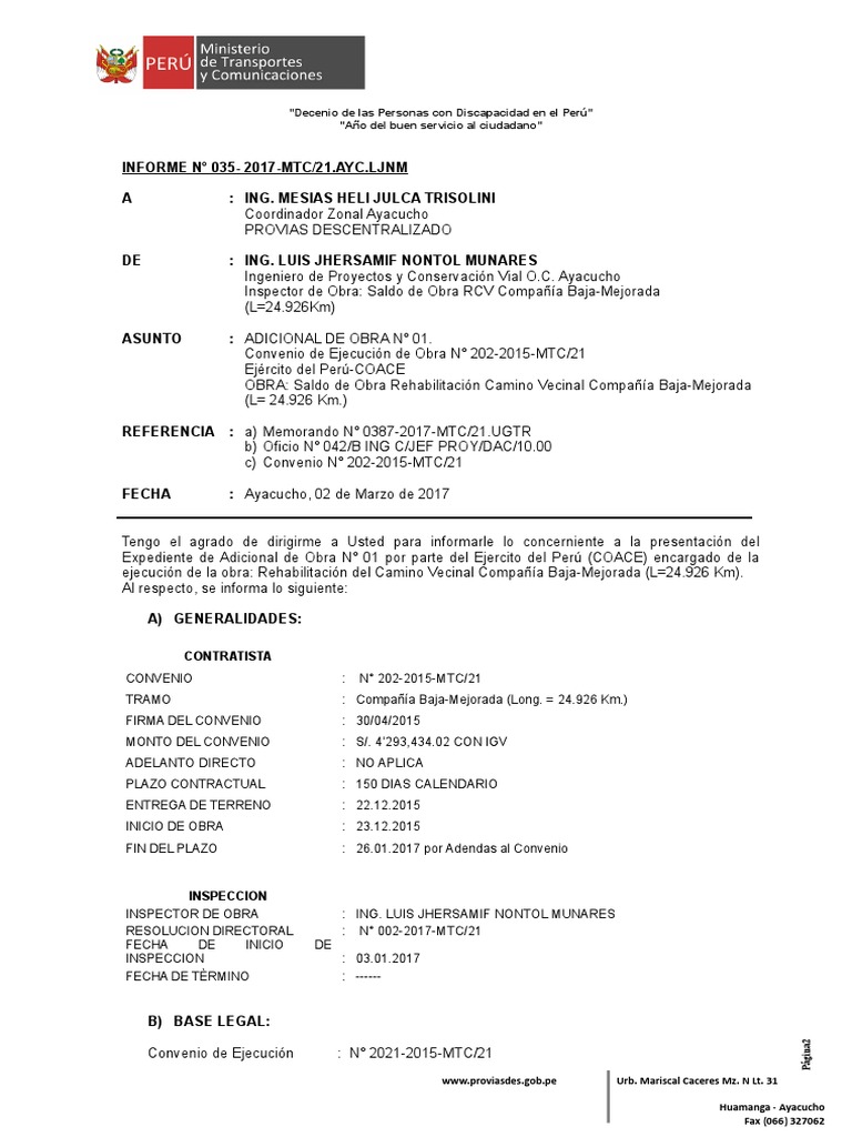 Informe 054-Adicional-Obra-N°01-Opinion del Proyectista | Presupuesto | Perú