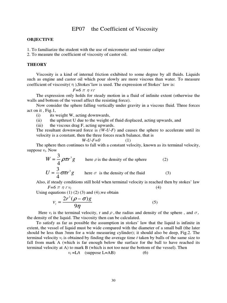 EP07 Measuring Coefficient of Viscosity of Castor Oil | PDF | Viscosity ...