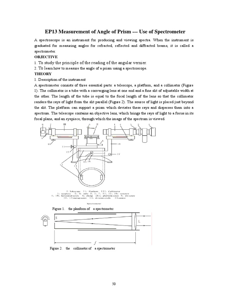 EP13 Measurement of Angle of Prism - Use of Spectrometer | PDF | Lens ...
