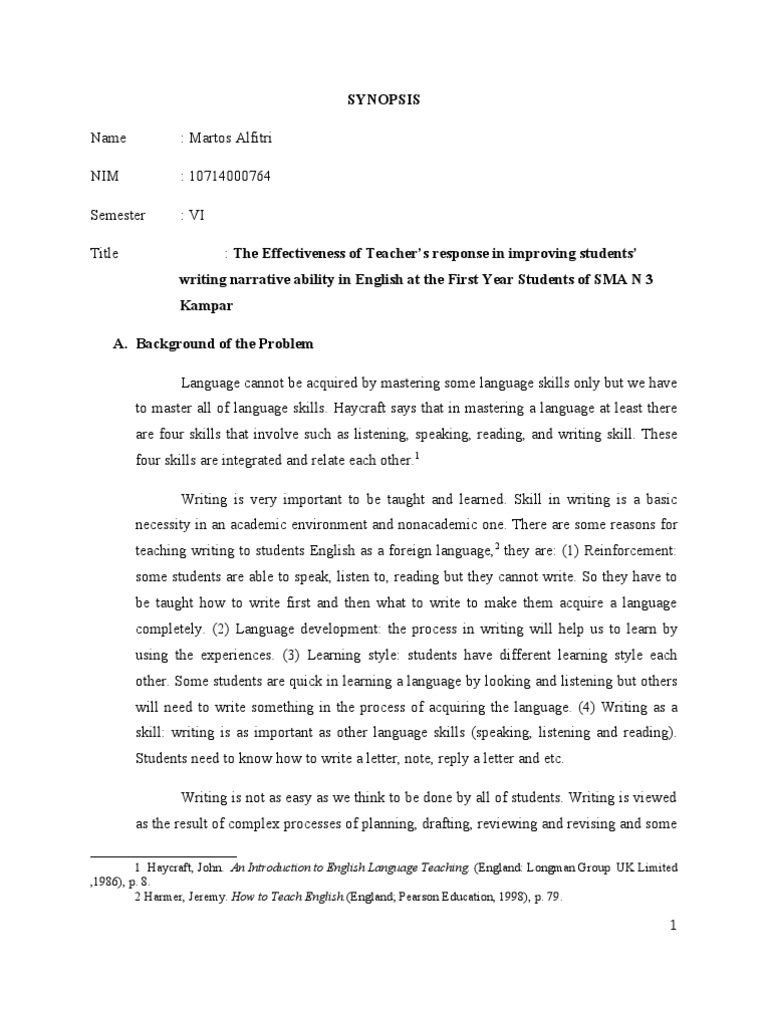 The Effectiveness of Teacher's Response in Improving Students' Writing ...