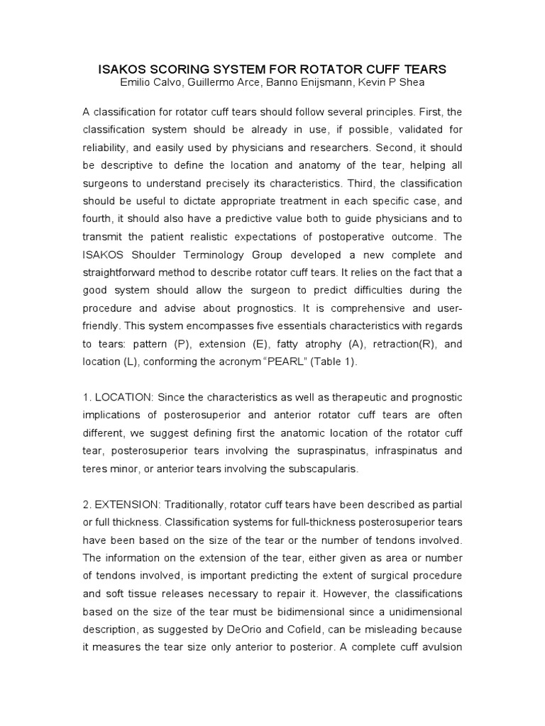 ISAKOS Rotator Cuff Tear Classification | PDF | Muscle | Limbs (Anatomy)