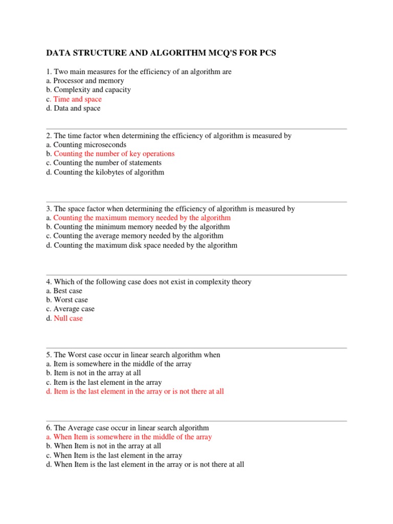 Data Structure And Algorithm Mcq Download Free Pdf Array Data Structure Time Complexity