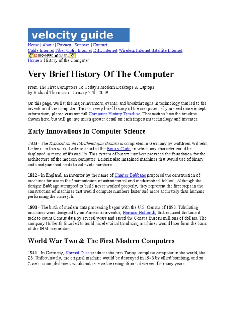 Very Brief History of The Computer: Early Innovations in Computer ...