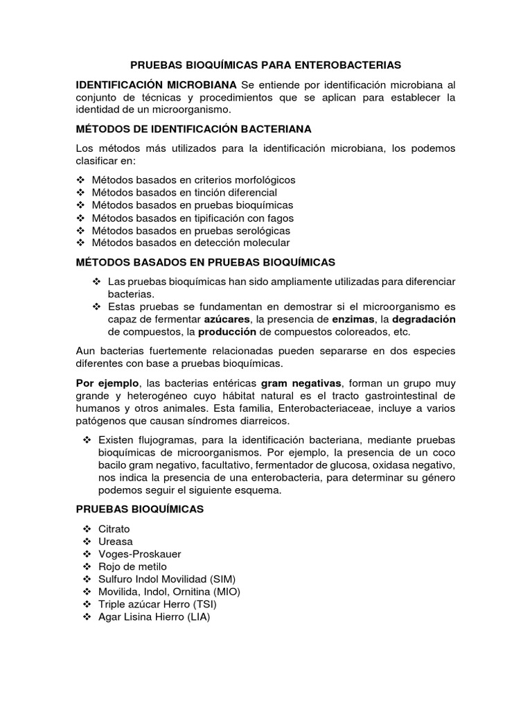 Pruebas Bioquímicas para Enterobacterias | PDF | Las bacterias | Amoníaco