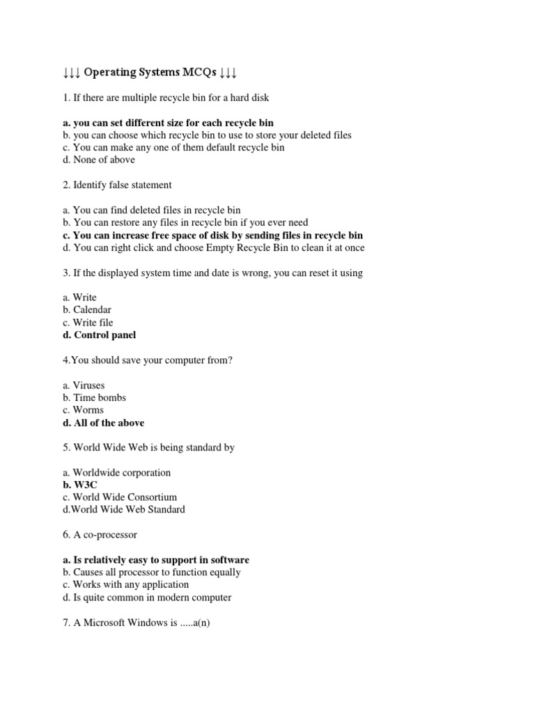 Operating Systems MCQs | PDF | Microsoft Windows | Operating System