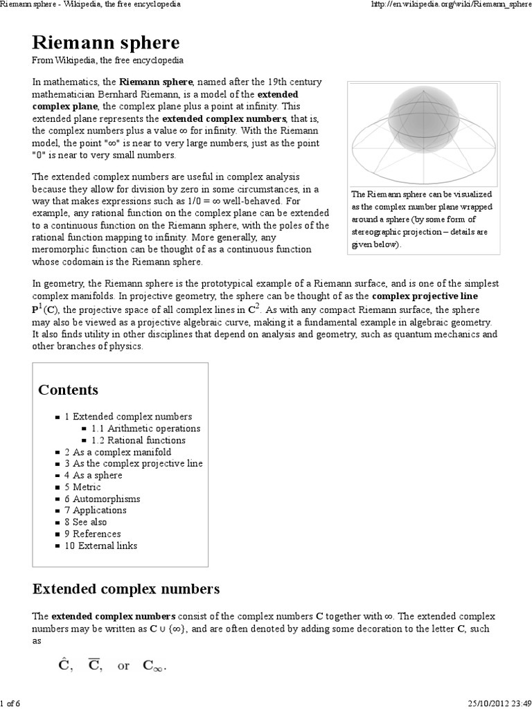 Riemann Sphere Complex Plane The Complex Plane Plus A Point At