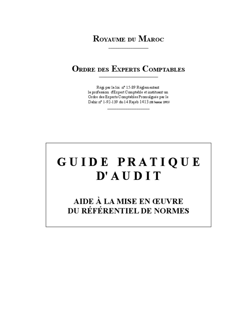 GUIDE PRATIQUE DE L'AUDIT Ordre Des Experts Comptables ROYAUME DU MAROC | PDF