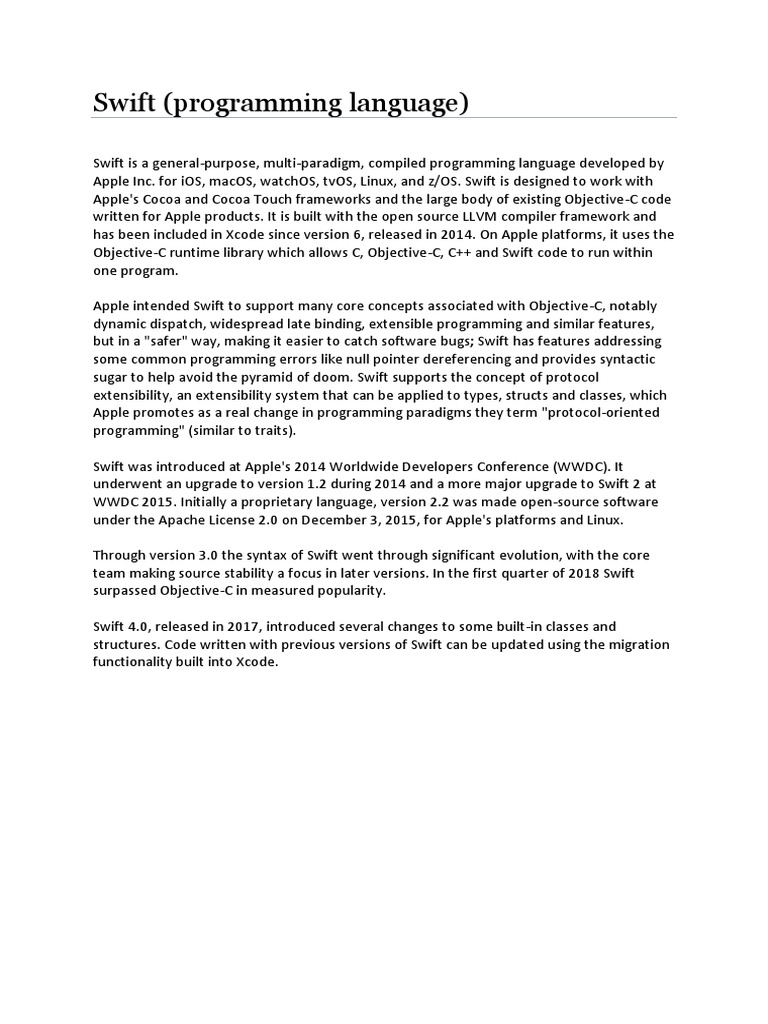 Swift (Programming Language) | PDF | Computers