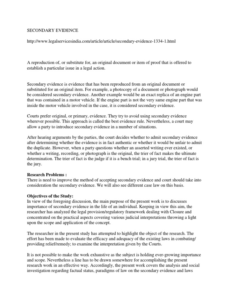 Secondary Evidence | PDF | Evidence | Evidence (Law)