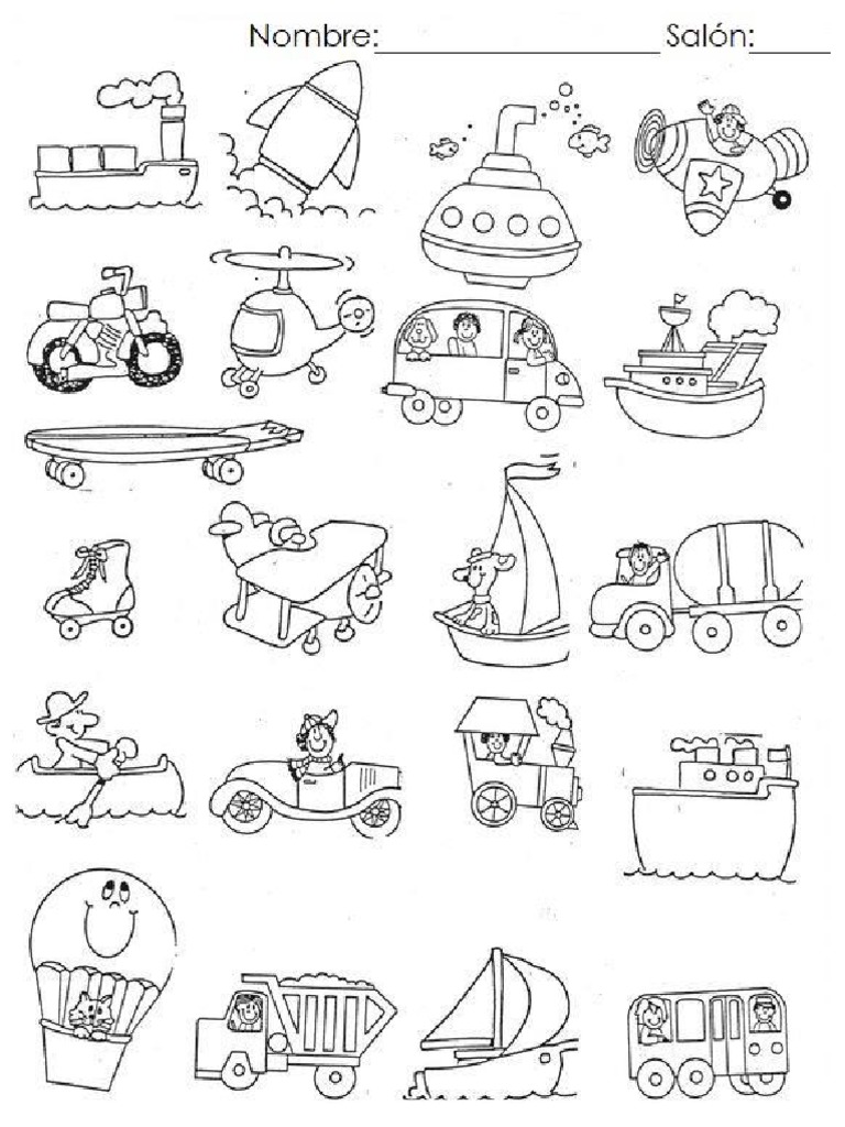 Ejercicio para Colorear Medios de Transporte | PDF | Transporte