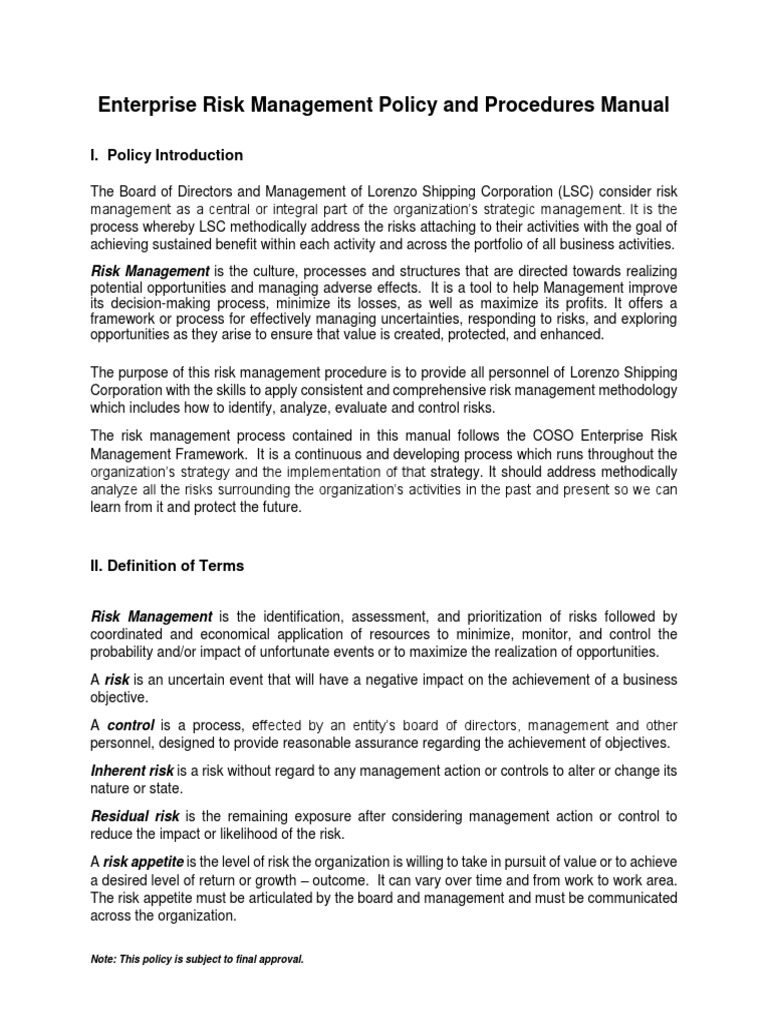 0enterprise Risk Management Policy and Procedures | PDF | Risk ...