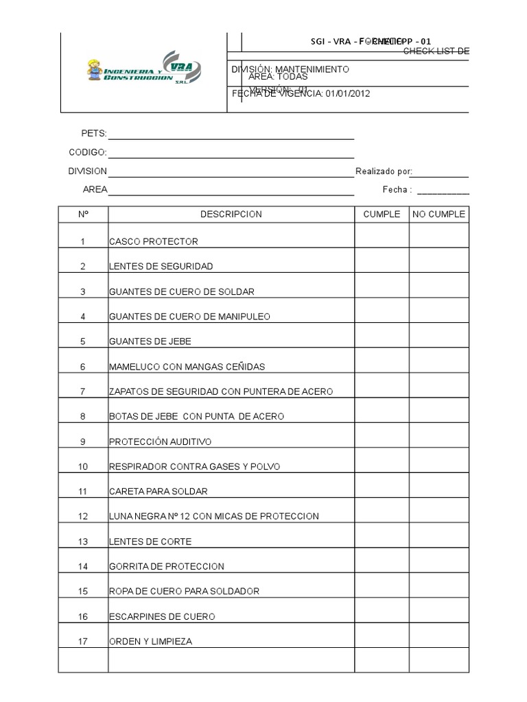 Check List de Inspecciones Planificadas | PDF | Bienestar | Medicina Check List de Inspecciones Planificadas | PDF | Bienestar | Medicina