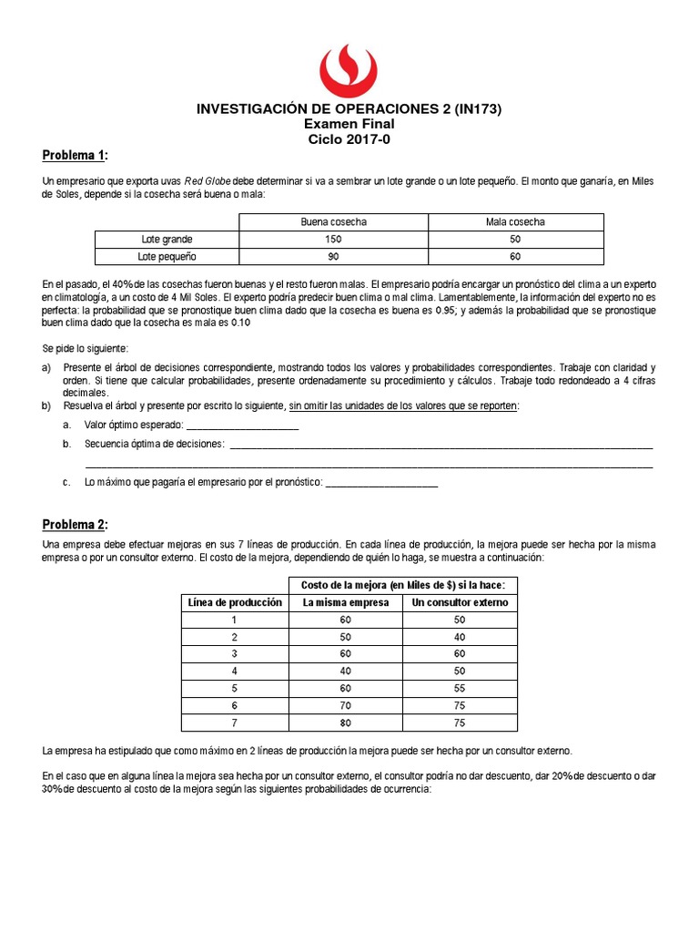 IO2 UPC Final 16-1 y Clave de Respuestas | PDF | Enseñanza de matemática | Business