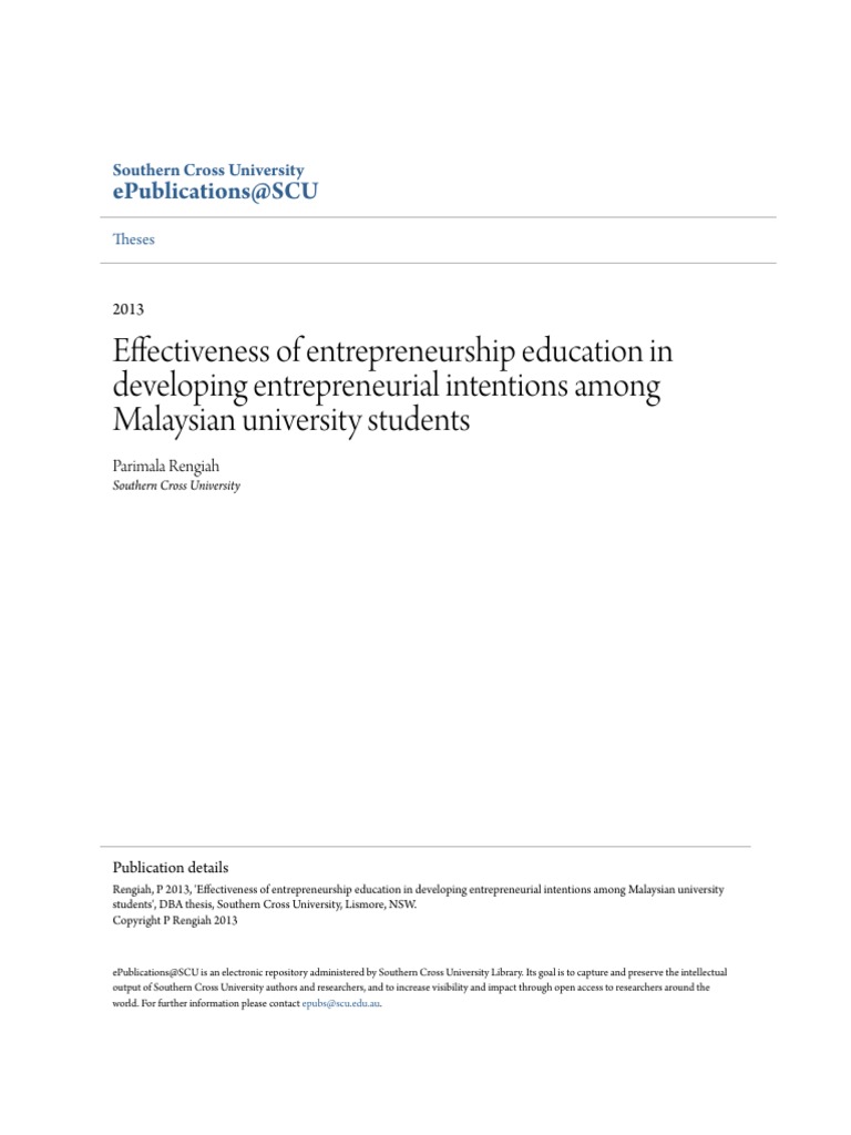Effectiveness of Entrepreneurship Education in Developing Entrepr PDF ...