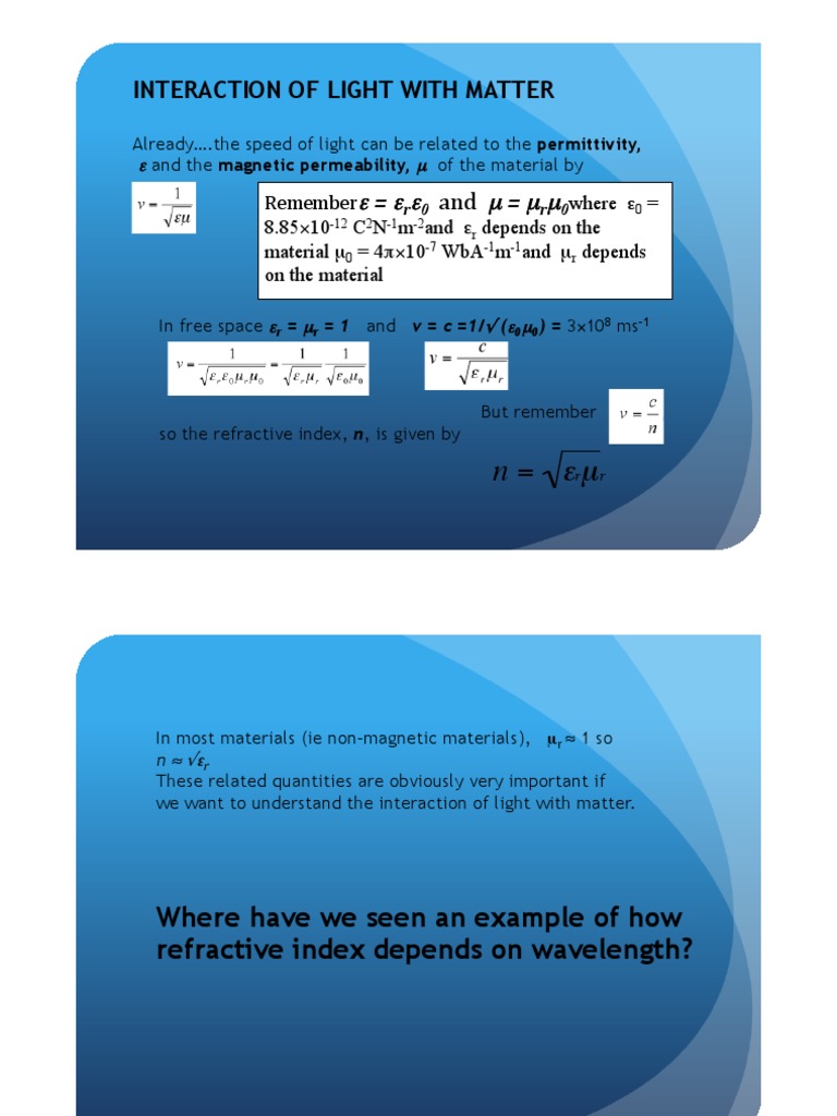 EM Wave Matter Interaction | PDF | Refractive Index | Dipole