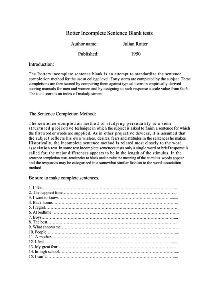 Manual Del Test de Rotter (Super) | PDF | Language Arts & Discipline