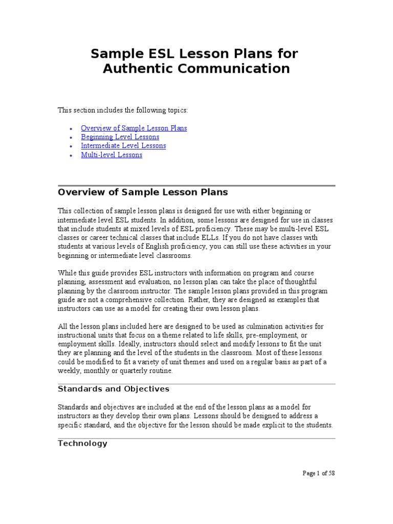 Sample ESL Lesson Plans For Authentic Communication | PDF | Career & Growth