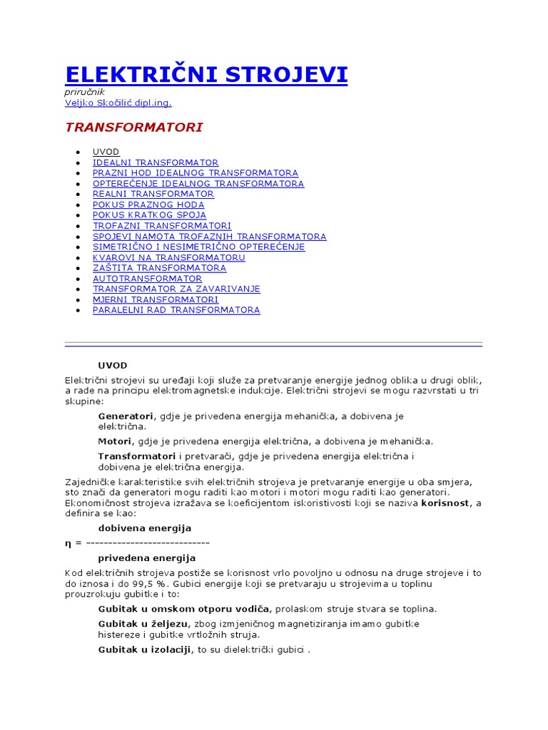 ELEKTRIČNI STROJEVI Transformatori | PDF