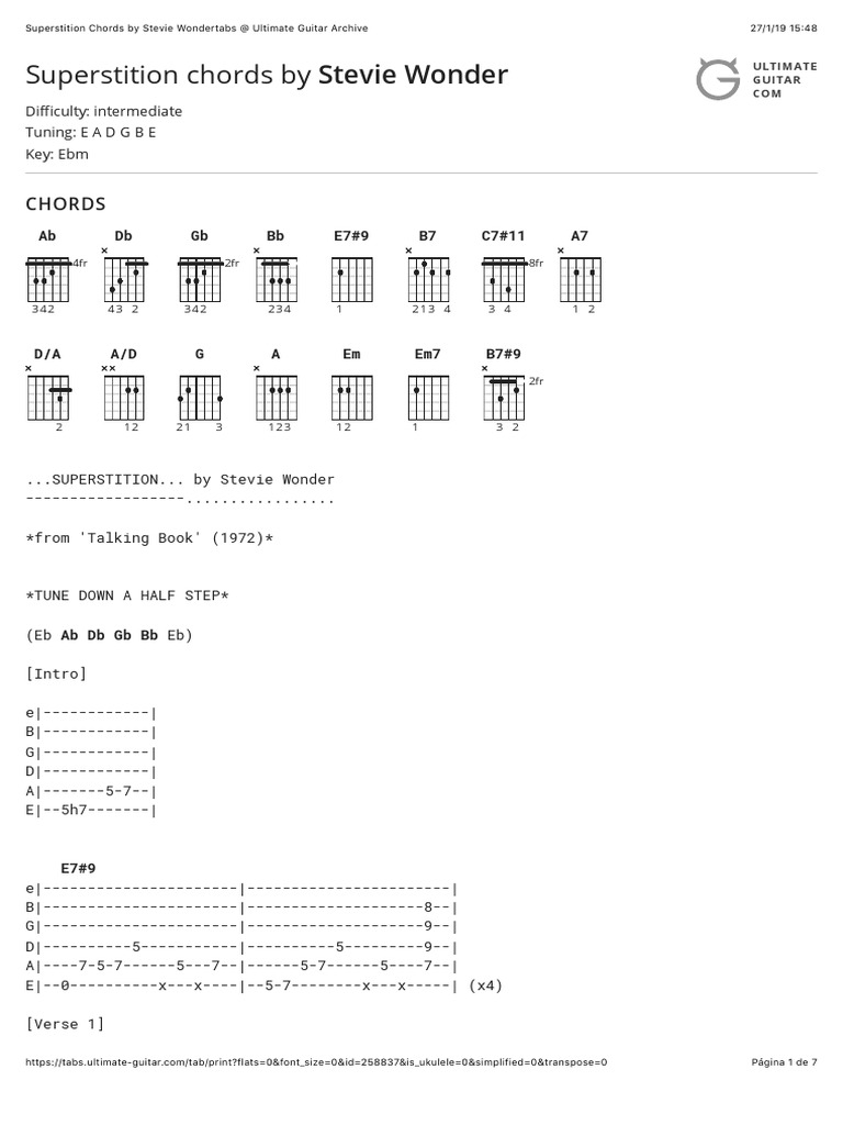 Superstition Chords by Stevie Wondertabs @ Ultimate Guitar Archive.pdf ...
