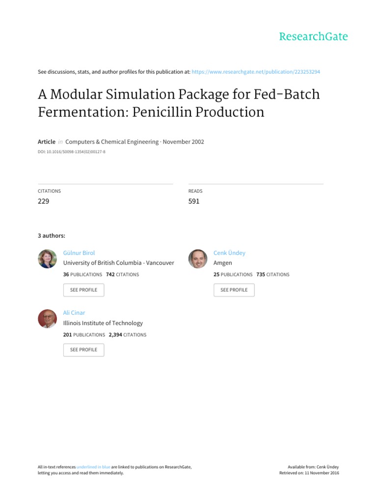 A Modular Simulation Package For Fed-Batch Fermentation: Penicillin ...