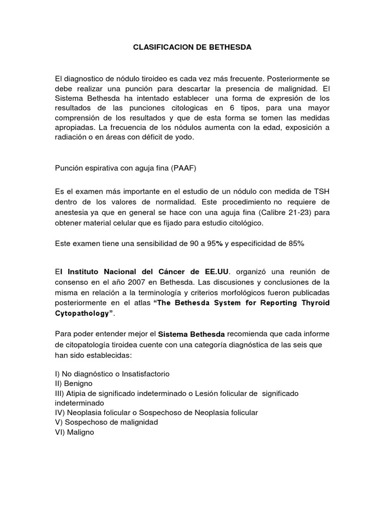 Clasificacion de Bethesda PDF | PDF | Cáncer | Especialidades Medicas