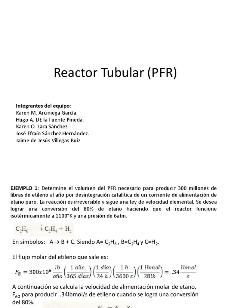 Diseño de Reactor Tubular PFR | PDF