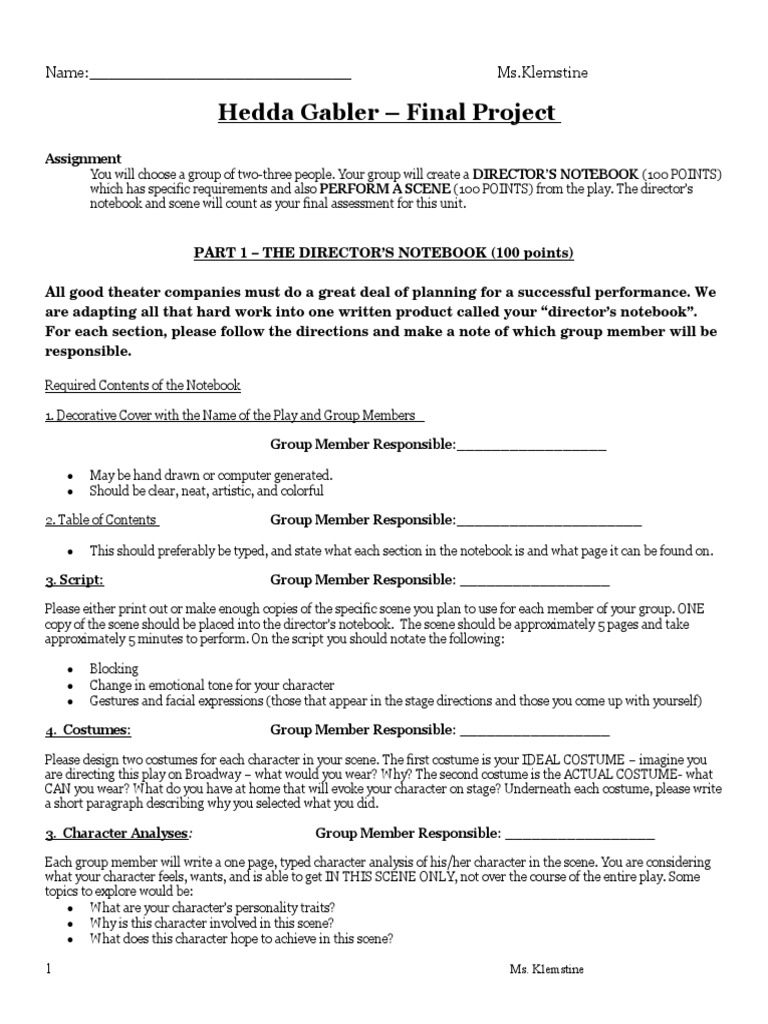 Directors Notebook Hedda Gabler | PDF | Notebook