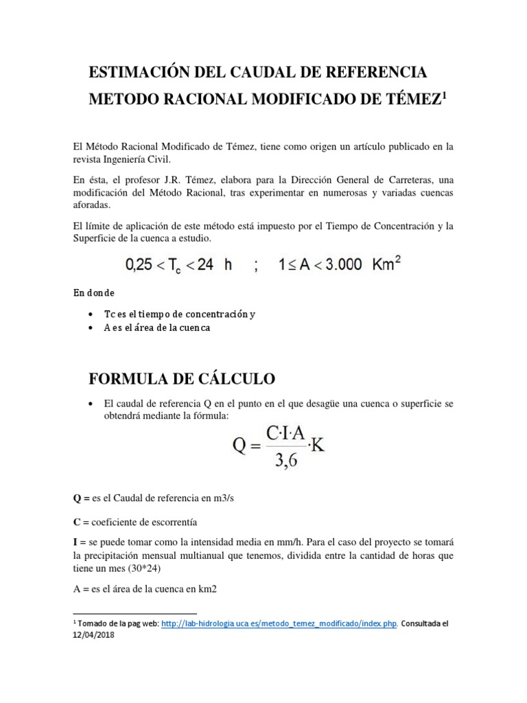 Estimación Del Caudal de Referencia Temez | PDF | Precipitación ...