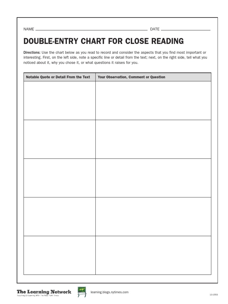 Double-Entry Chart For Close Reading | PDF