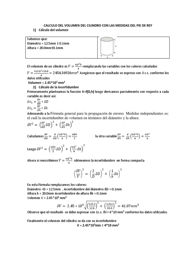 Cálculo Del Volumen de Un Cilindro y Su Propagación de Incertidumbre ...