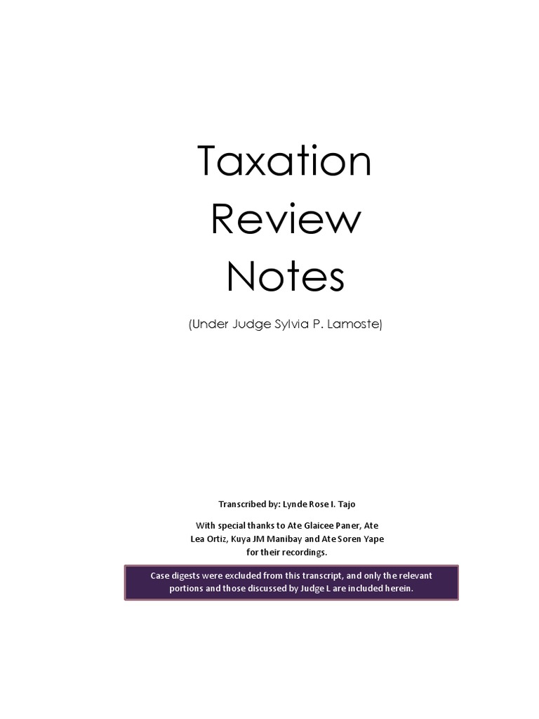 Taxation Review Notes 2018 20191 | PDF | Taxpayer | Internal Revenue ...
