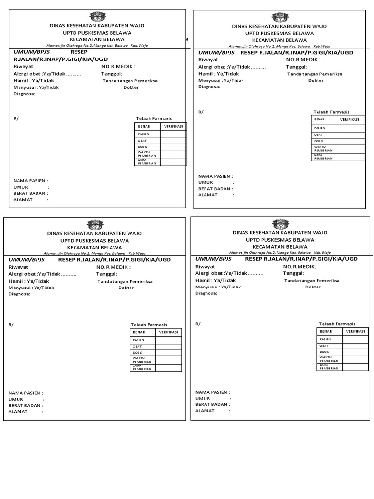 Contoh Resep Obat PKM BLW | PDF