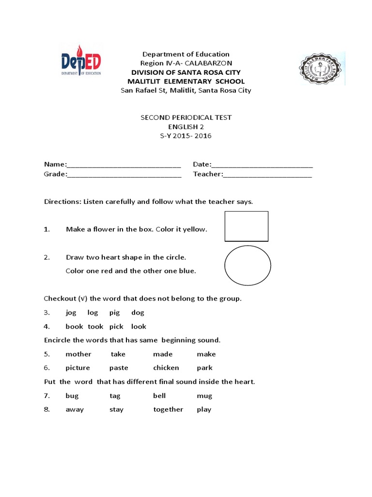 2nd Periodical Test in English | PDF | English Language
