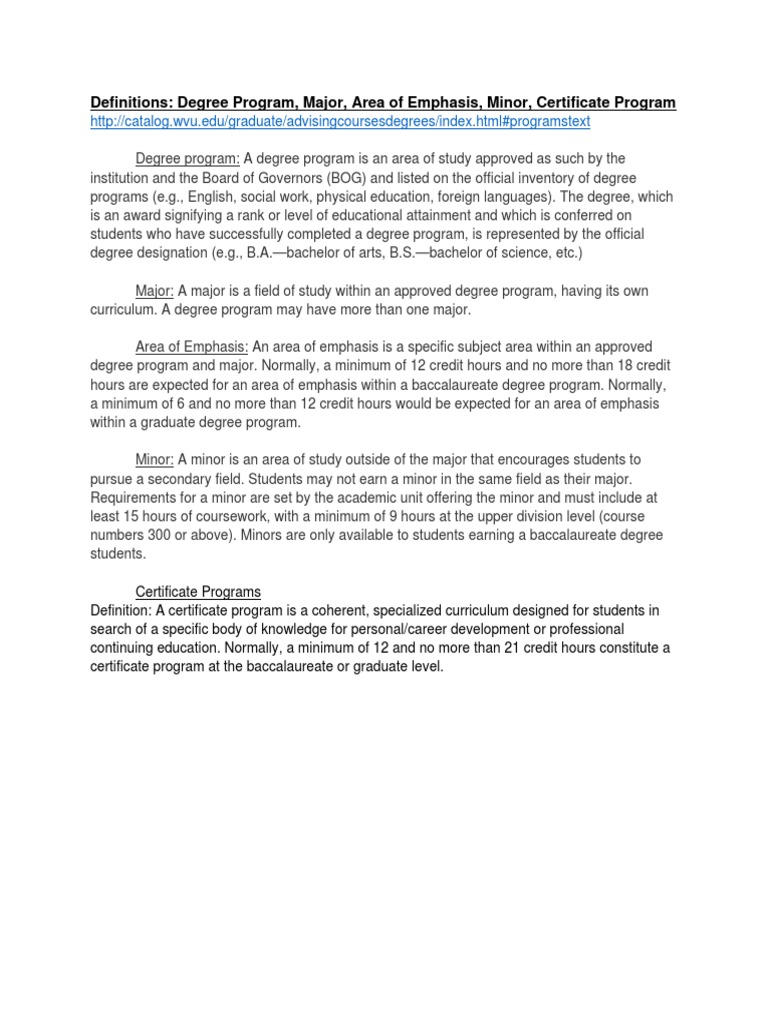 Academic Program Definitions | PDF | Academic Degree | Bachelor's Degree