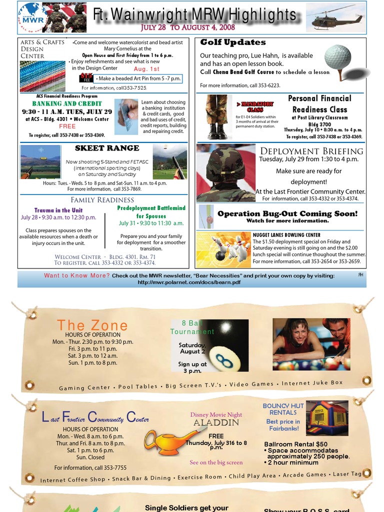 MWR Events July 28 To Aug 4 | PDF | Leisure | Sports