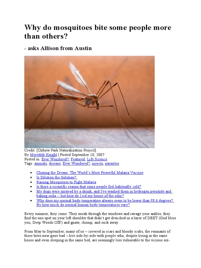 Why Do Mosquitoes Bite Some People More Than Others | PDF | Mosquito ...