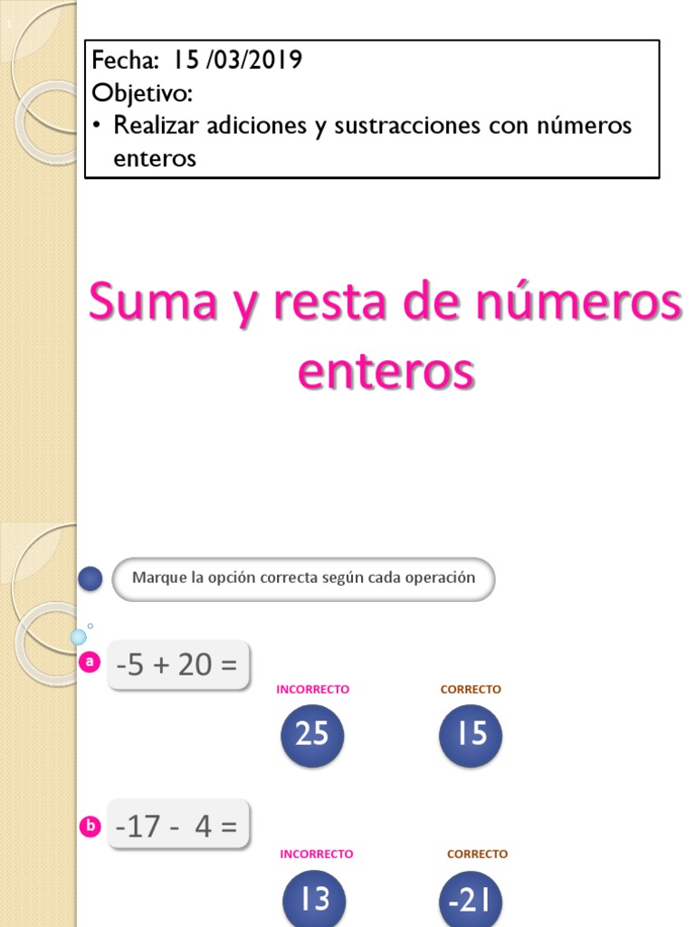 Sumas y restas de números enteros | PDF | Sustracción | Números