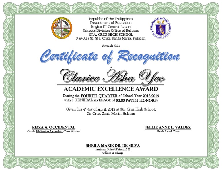 Academic Excellence Certificate