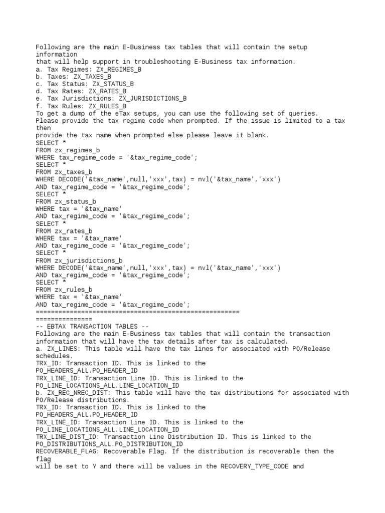 EBTAX SQL Queries | PDF | Data Management | Databases
