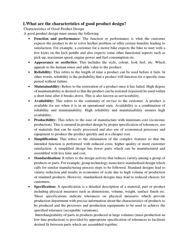 Characteristics of Good Product Design Explained | PDF | Reliability Engineering | Specification ...