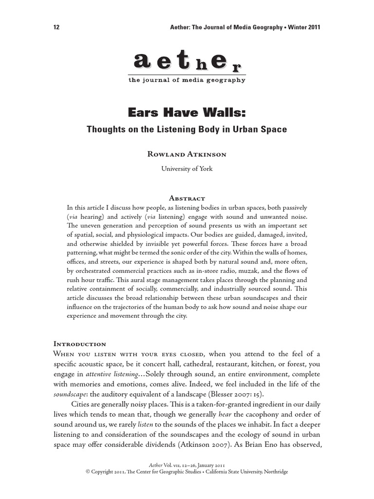 Ears Have Walls Thoughts On The Listenin PDF | PDF | Sound | Hearing Loss