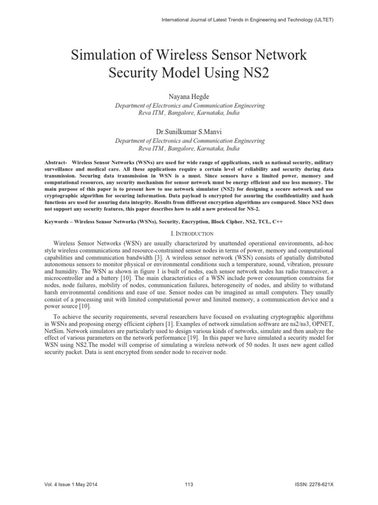 Simulation of Wireless Sensor Network Security Model Using NS2 | PDF | Wireless Sensor Network ...