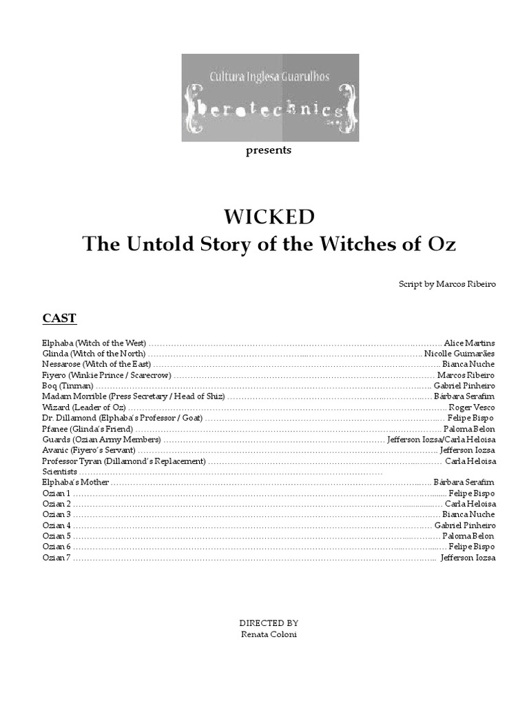 Wicked Musical Script Overview | PDF