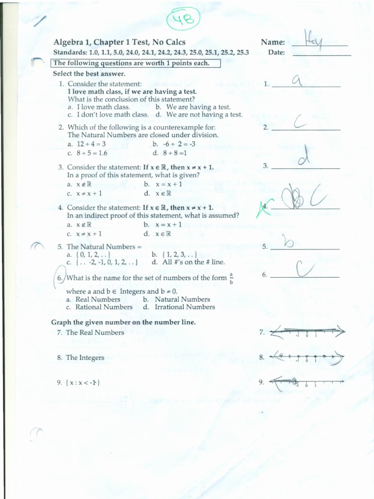 Algebra 1, Chapter 1 Test, No Cales Name:: LR L - R L - . . | PDF ...