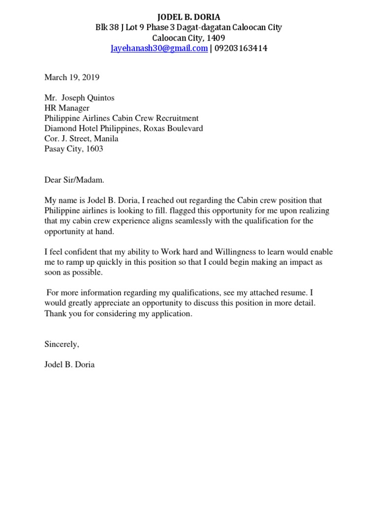 Philippine Airlines Cabin Crew Application | PDF