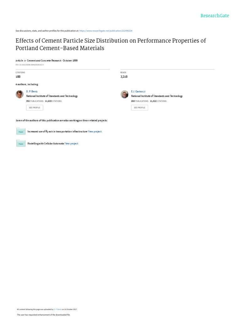 Effects of Cement Particle Size Distribution On Performance Properties ...