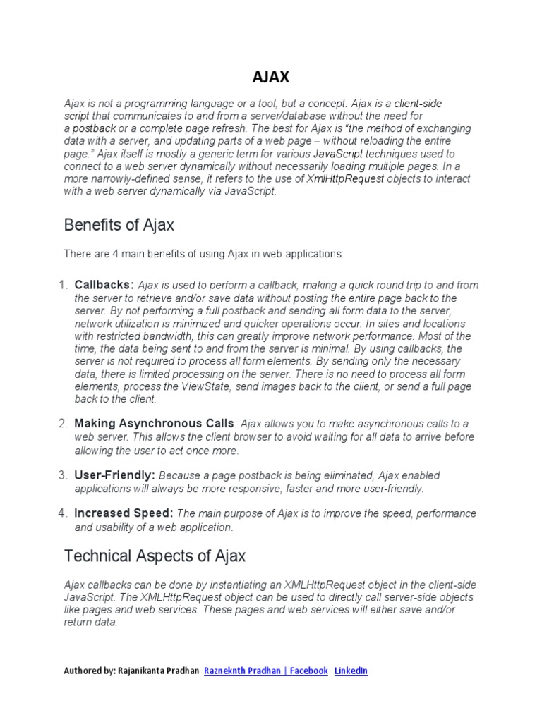 Benefits of Ajax: Client-Side Script Postback Javascript Xmlhttprequest | Download Free PDF ...