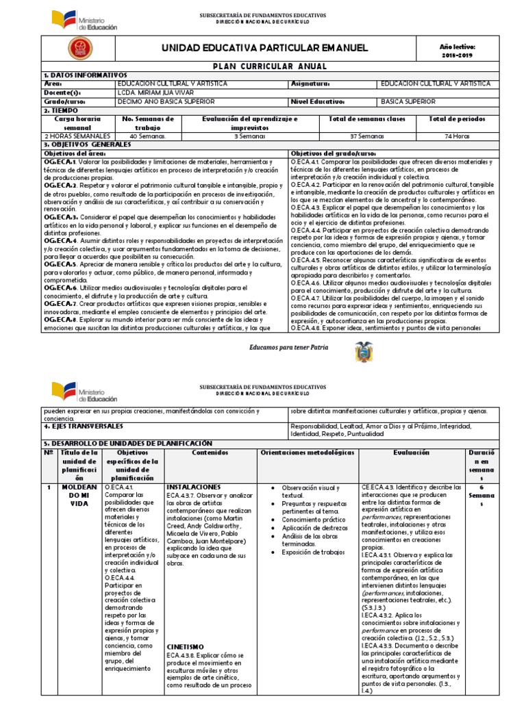 10BS Eca. Plan Anual 2018-2019 | PDF | Cuestionario | Evaluación
