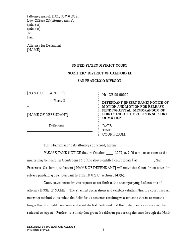 Motion Release Pending Bail | PDF | Bail | Remand (Detention)